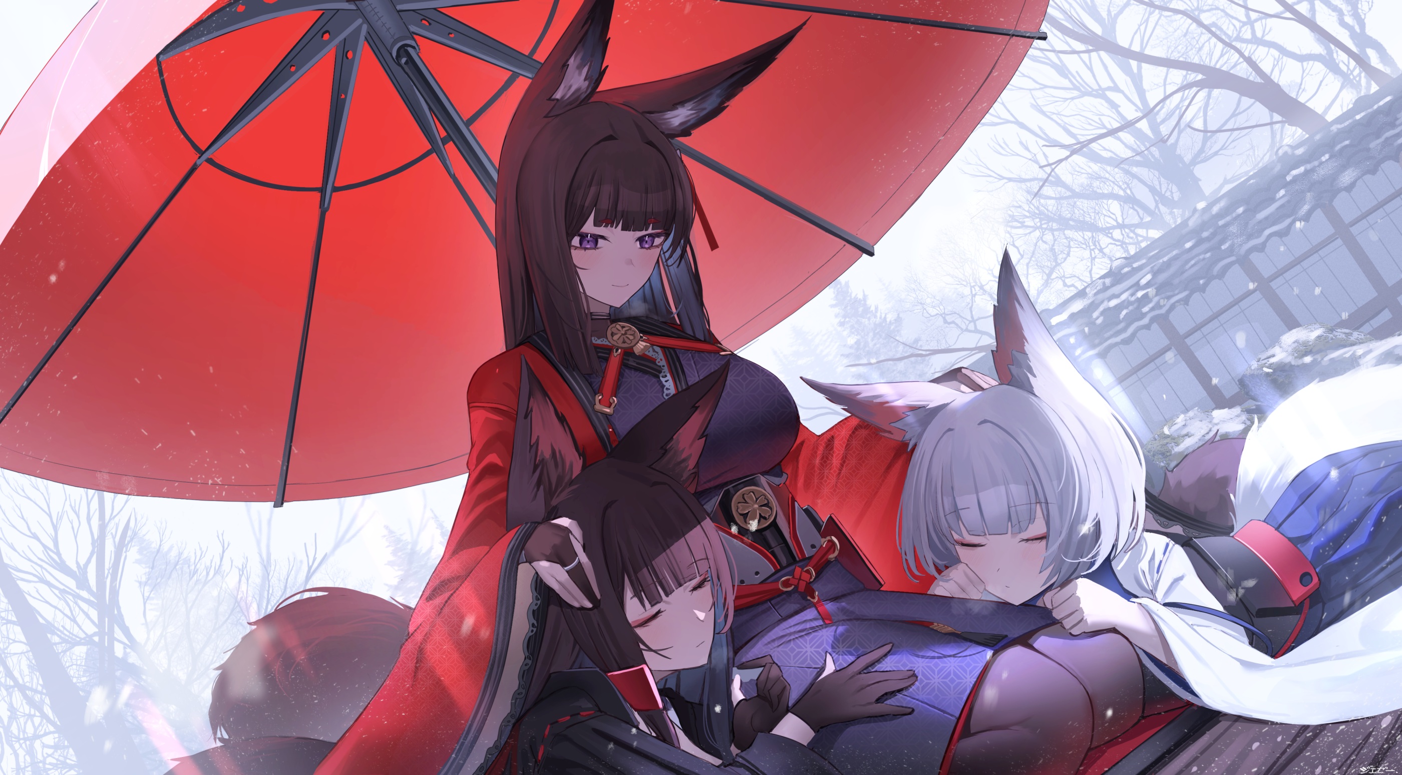 jeze azur lane akagi (azur lane) amagi (azur lane) kaga (azur lane) animal ears japanese clothes ...